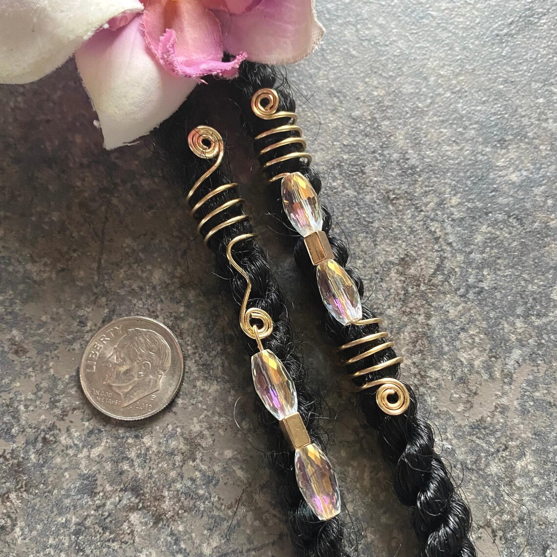 Loc Jewelry Gold Coils W/crystals & Gold Hematite Set of 2 Dread/braid ...