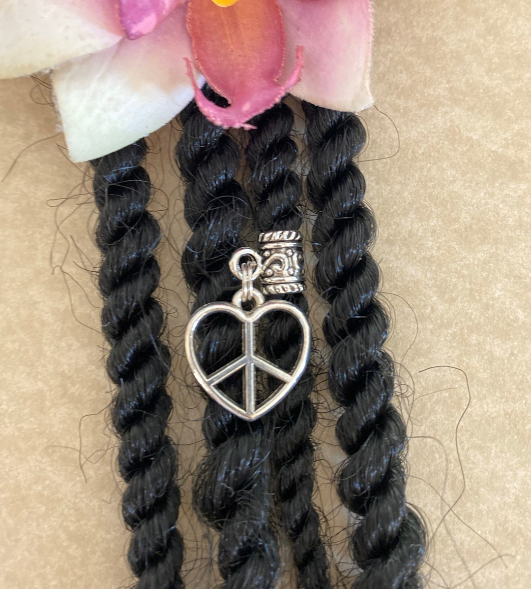 Loc Jewelry Silver Heart W/peace Sign Braid/dread Cuff Euro Charm Locs ...