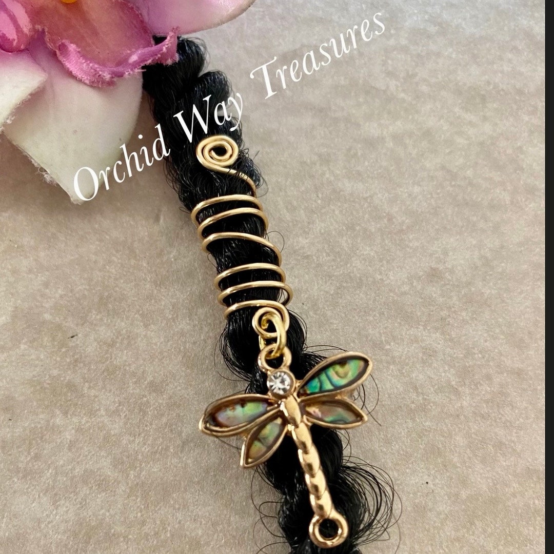 Loc Jewelry Gold Dragonfly W/inlaid Shells Dread/braid Charm Dreadlock ...