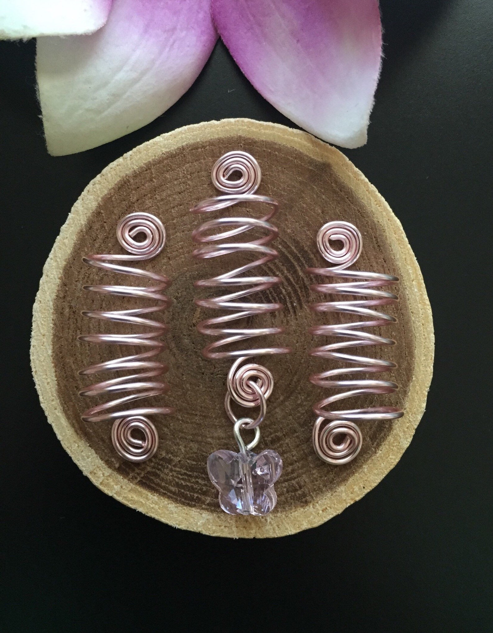 Loc Jewelry Pink Coils W/pink Crystal Butterfly Dreadlock | Etsy