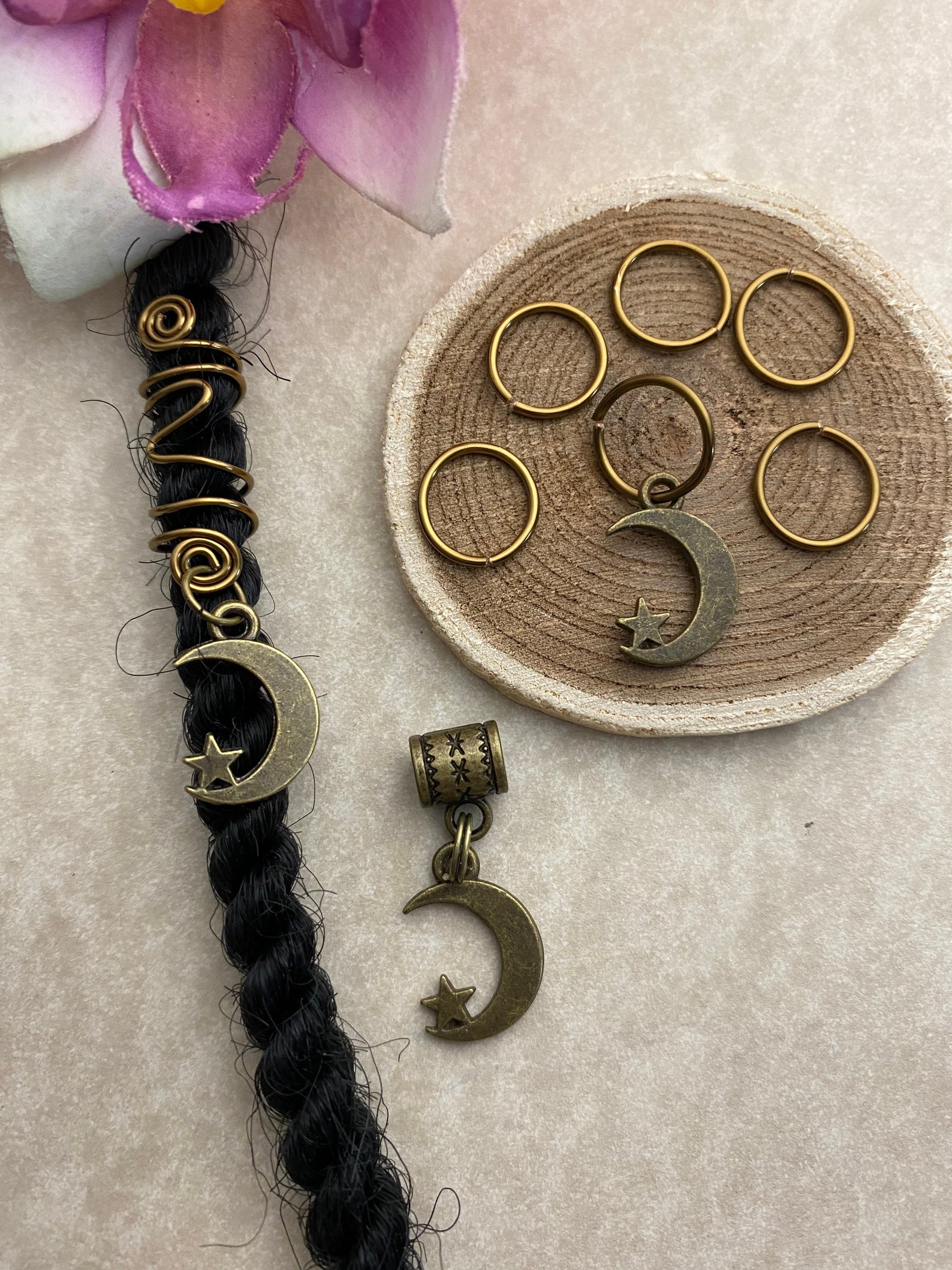 Bronze Moon & Star Loc Coil or Cuff Hair Jewelry Dreads | Etsy