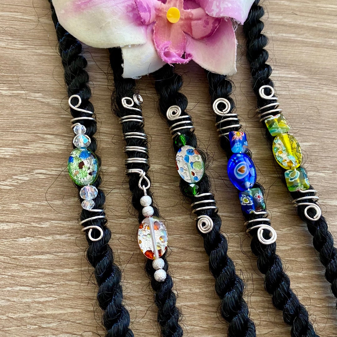 Loc Jewelry Silver W/colorful Glass Beads Dread/braid Charm-ooak Choice ...