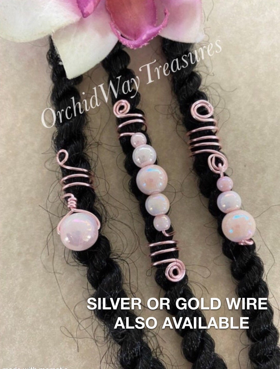 Loc Jewelry Pink Coils W/pink Marble Glass Pearls Set of 3 Dread/braid ...