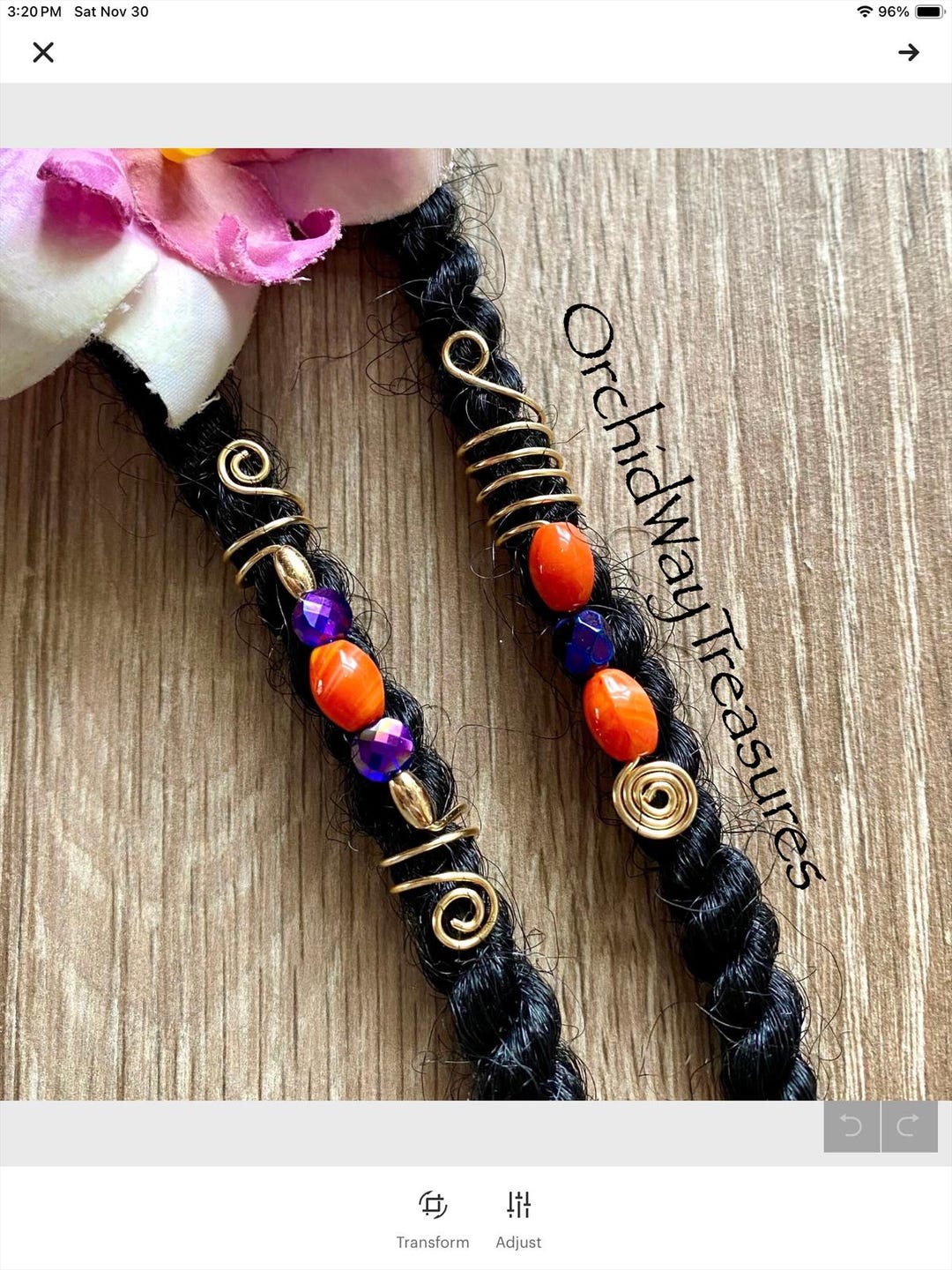Loc Jewelry Gold W/purple & Orange Glass Beads Braid/dread Charms Set ...