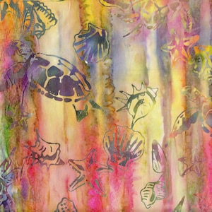 Hawaiian Batik Sea Shells Trans-pacific Cotton Fabric GA-14-120 ...