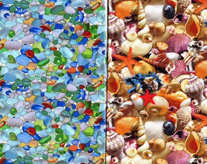 FAT QUARTER Bundle Set of 2 Sea Glass and Seashells Elizabeth's Studio ...