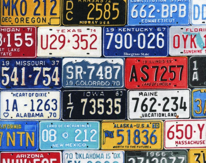 HALF YARD License Plates Road Multi Quilt Sew Fabric Timeless Treasures ...