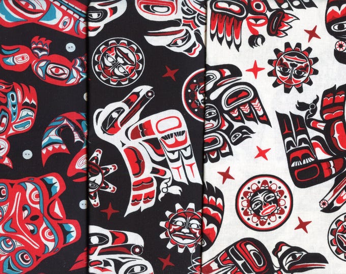 FAT QUARTER BUNDLE Set of 3 Alaskan Native Spirit Elizabeth's Studio ...