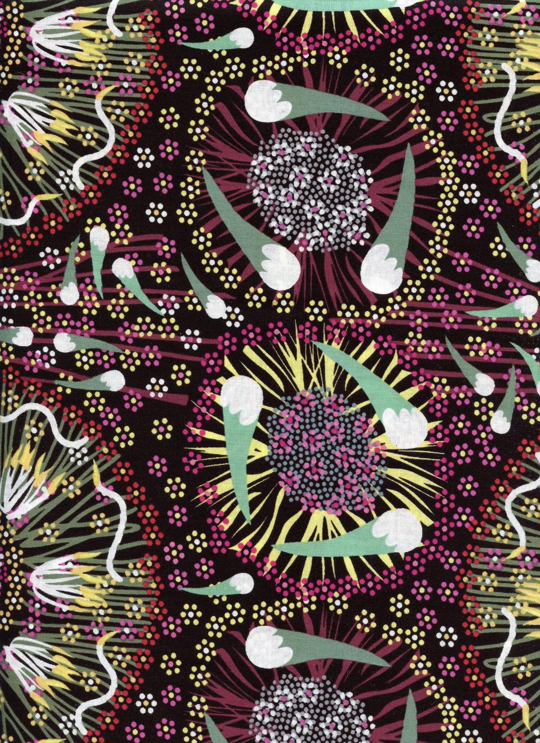 Plum and Bush Banana M & S Textiles Australian Cotton Fabric PBB Black ...