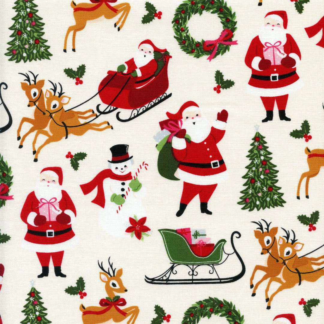 Main Merry and Bright Riley Blake Cotton Fabric C8390 Cream, by the ...