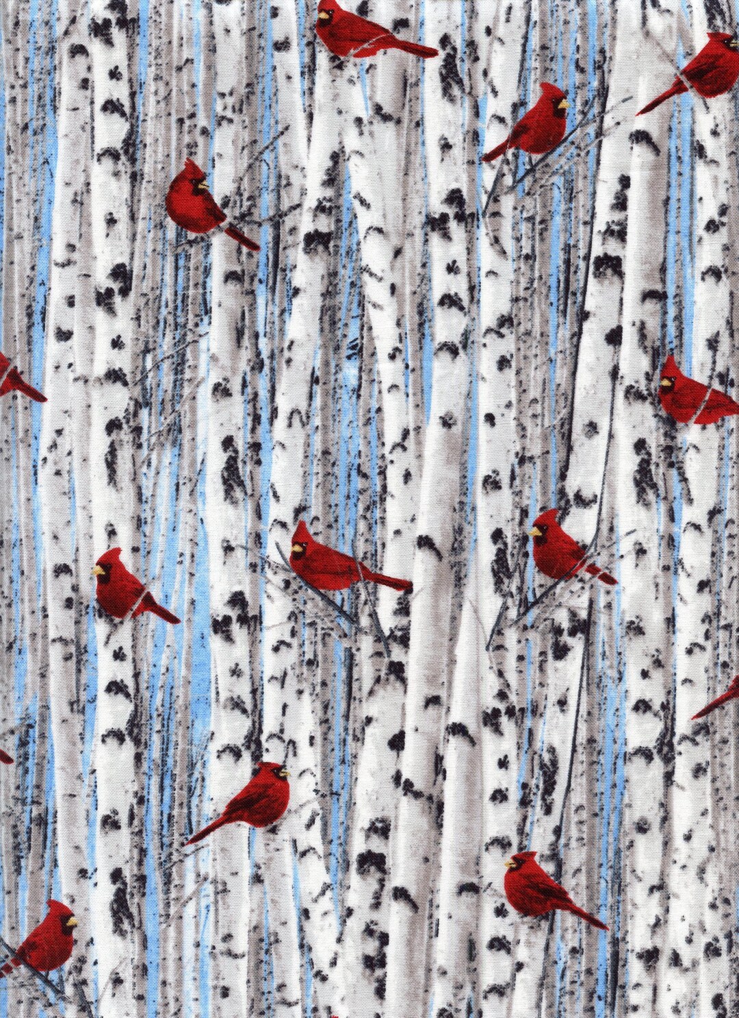 HALF YARD Cardinals in Aspen Trees Nature C7870 White Quilt Sew Fabric ...