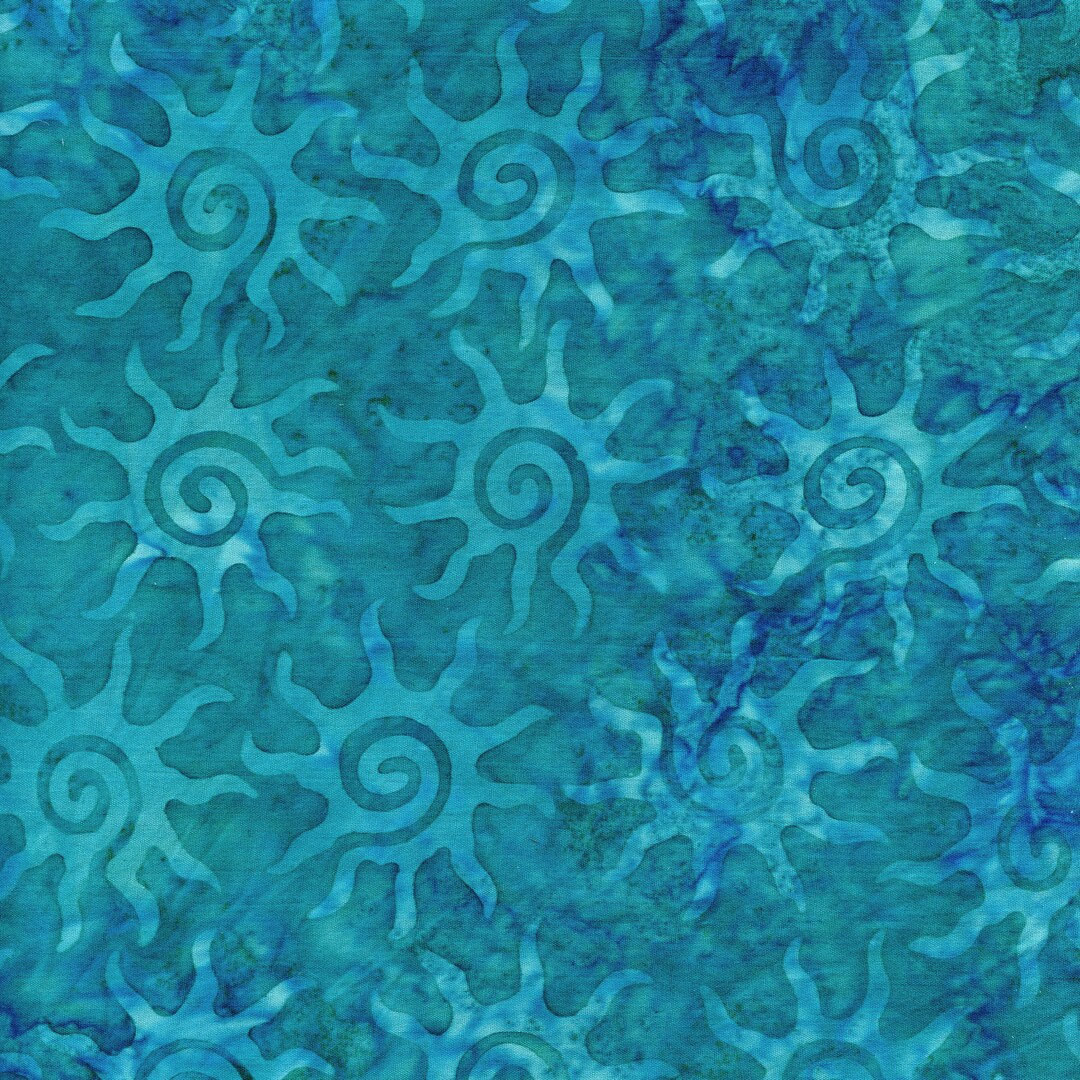 Sun Sunset Blooms Island Batik Cotton Fabric 121925551 Aquamarine, by ...
