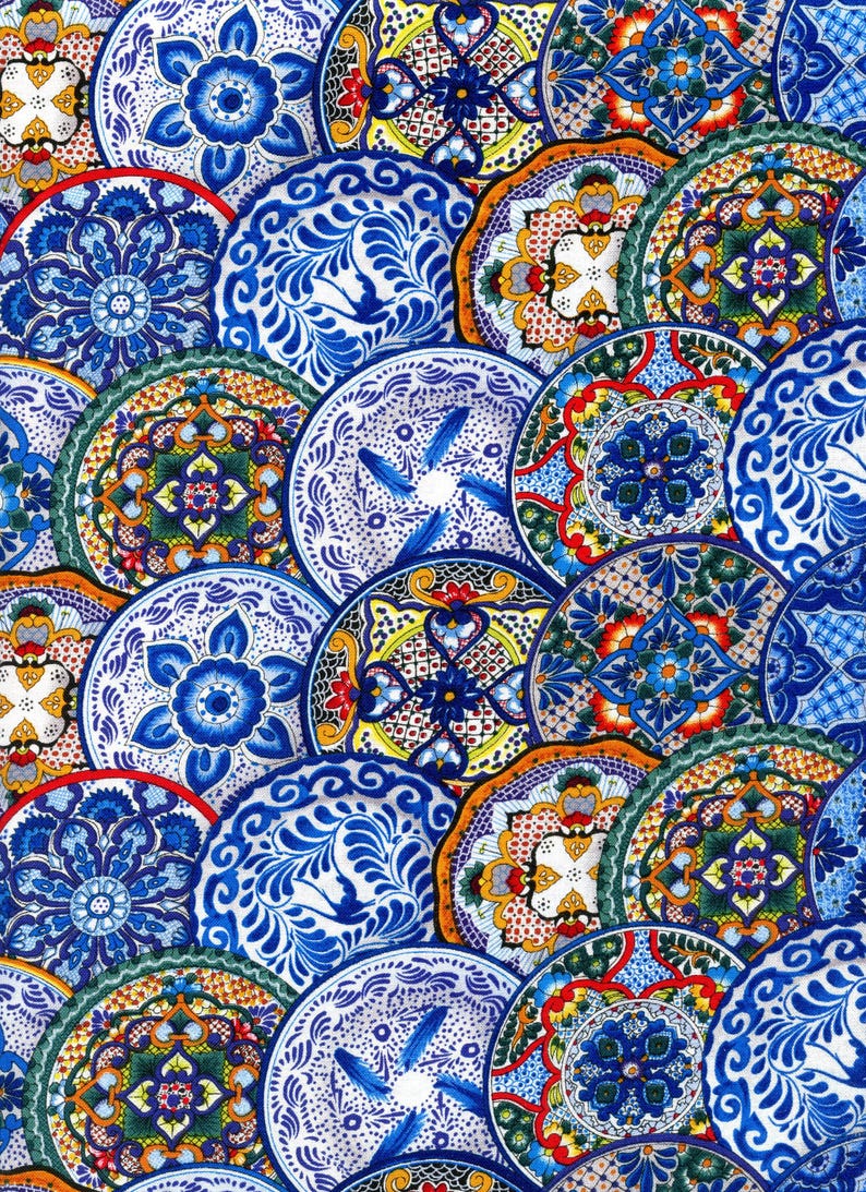 Mexican Plates Fiesta Elizabeth's Studio Cotton Fabric 109 Blue, by the ...