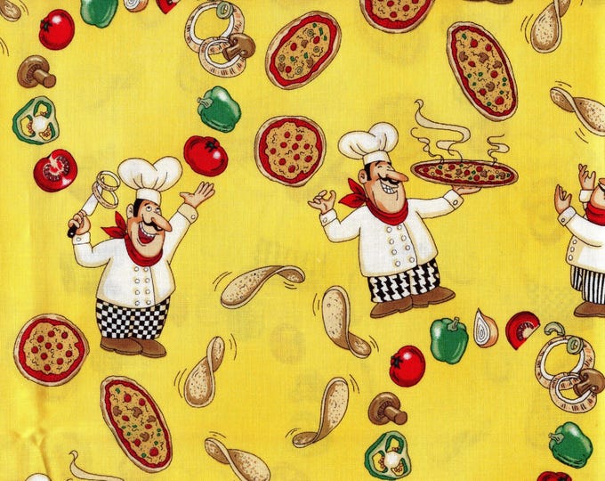 Pizza Chef Robert Kaufman Cotton Fabric EK-2649 Yellow, by the Yard - Etsy