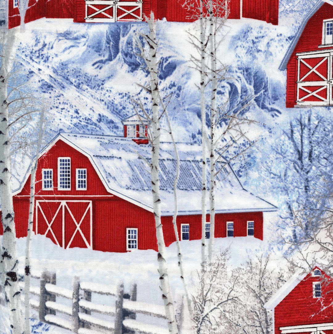 Red Barn in Snow Nature Timeless Treasures Cotton Fabric C7869 Multi ...