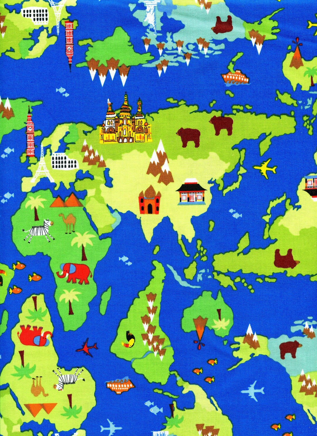 Map of the World Timeless Treasures Cotton Fabric Gail 2819 Blue, by ...