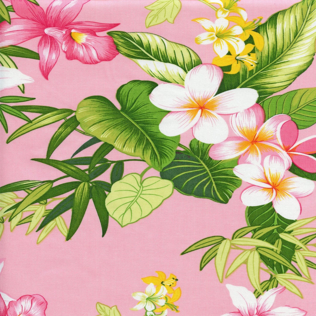 Hawaiian Pink Floral Trans-pacific Cotton Fabric NV-1542 Pink, by the ...