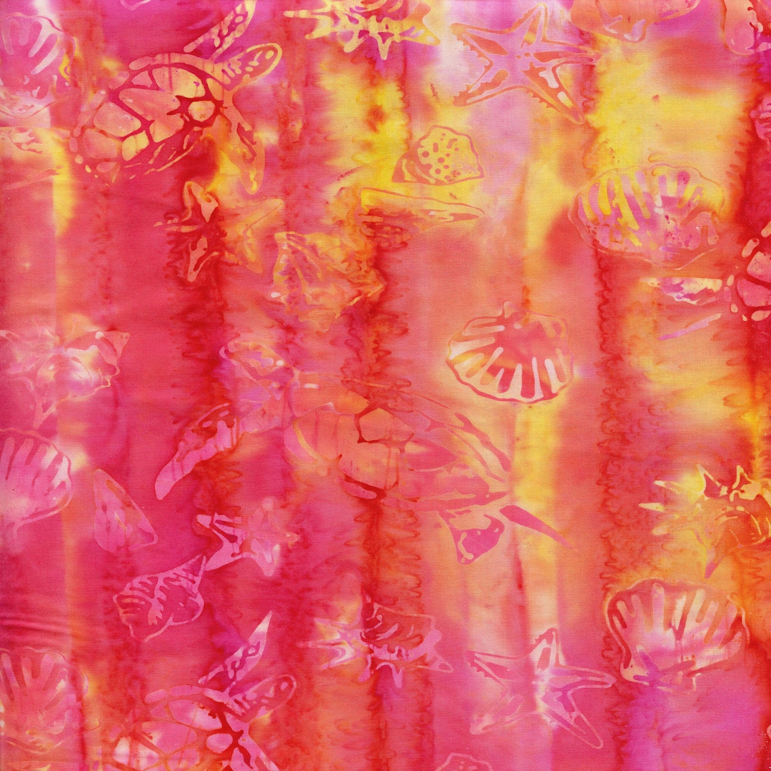 Hawaiian Batik Sea Shells Trans-pacific Cotton Fabric GA-14-120 Pink ...