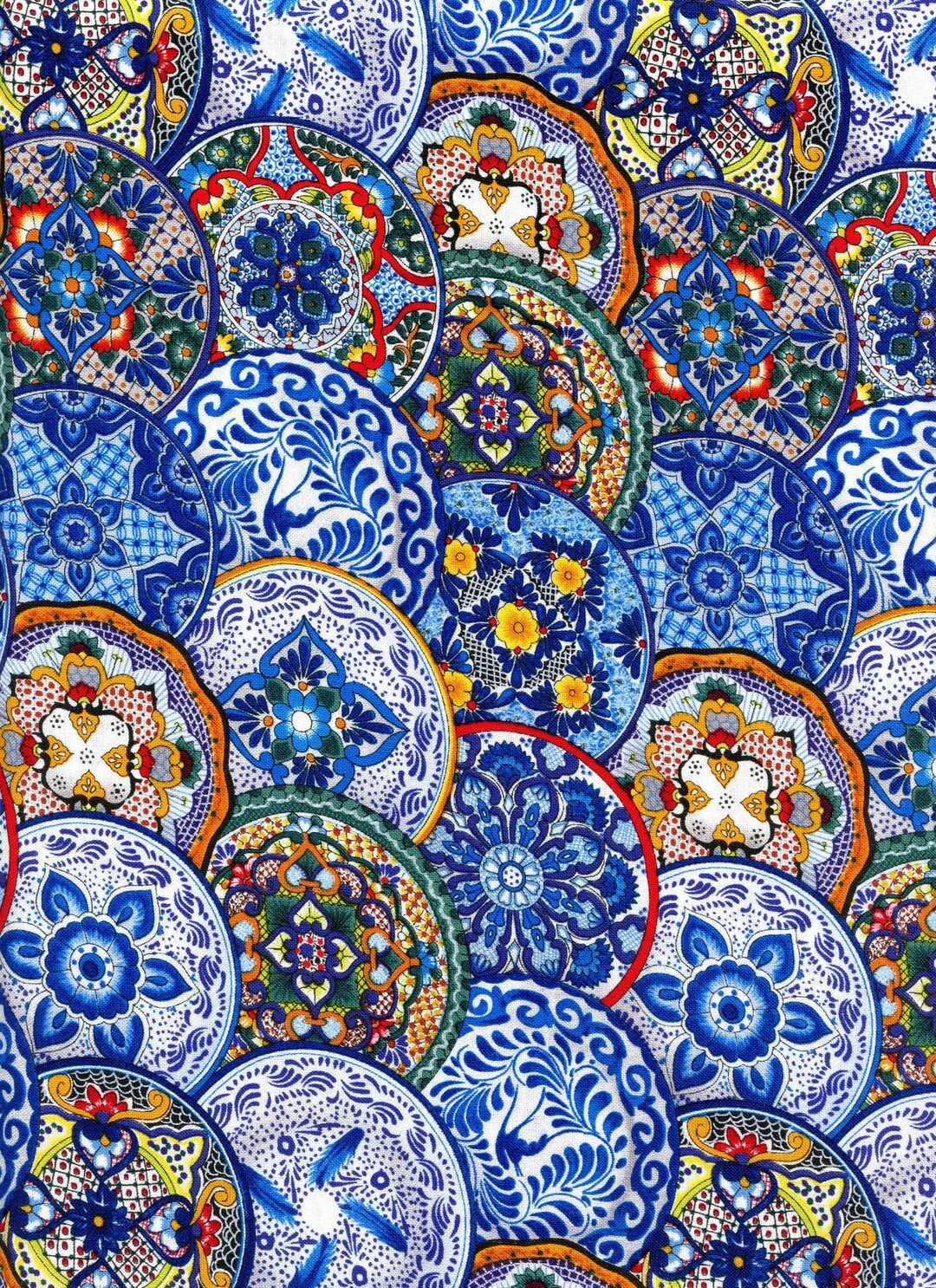 Mexican Plates Fiesta Elizabeth's Studio Cotton Fabric 109 Blue, by the ...