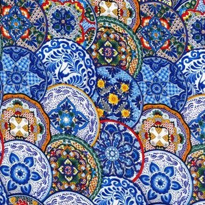 Mexican Plates Fiesta Elizabeth's Studio Cotton Fabric 109 Blue, by the ...