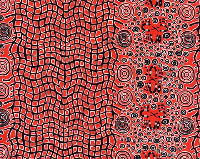 3/4 YARD Fire Dreaming M & S Textiles Australian Cotton Fabric FDR Red ...