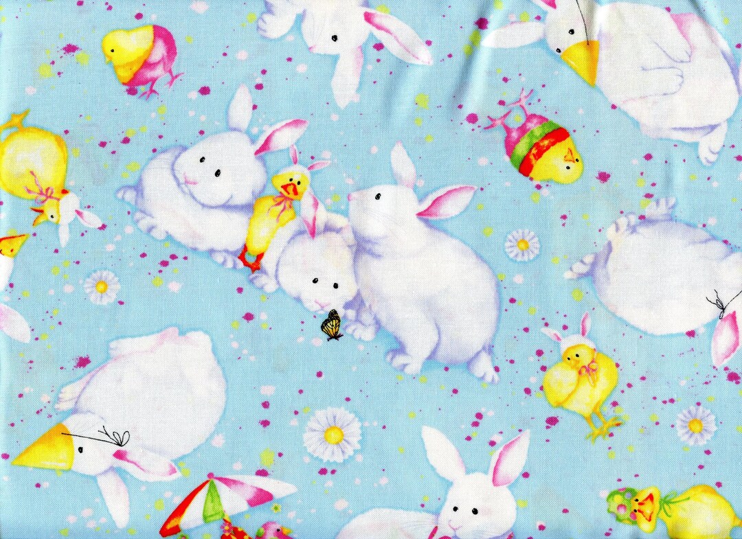 Easter Bunny Hoppy Spring Clothworks Cotton Fabric Blue, by the Yard - Etsy