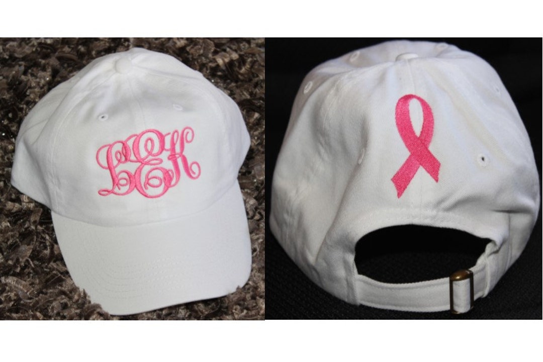Monogrammed Ball Cap With Embroidered Cancer Ribbon on Back - Etsy