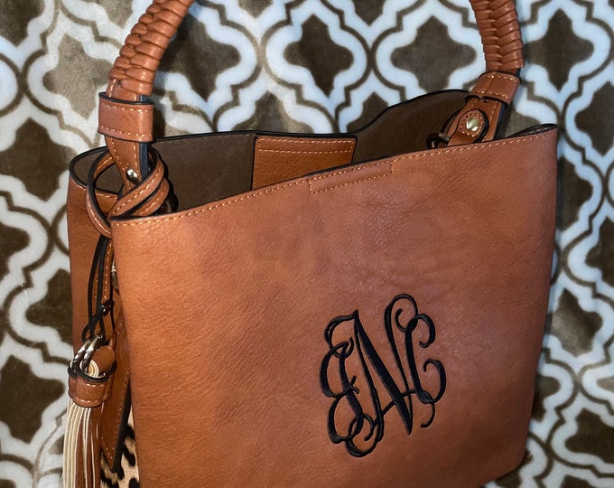 Monogrammed Contrast Hobo Handbag——-black With Leopard Sides / ONE LEFT ...