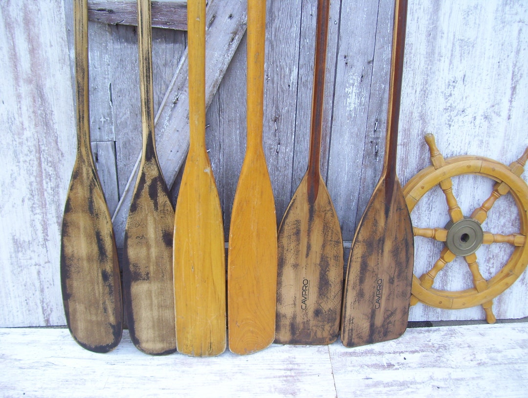 2 Vintage Wooden Boat Oars Cavpro 64 OR 59 Walnut Stained Wood Oar ...