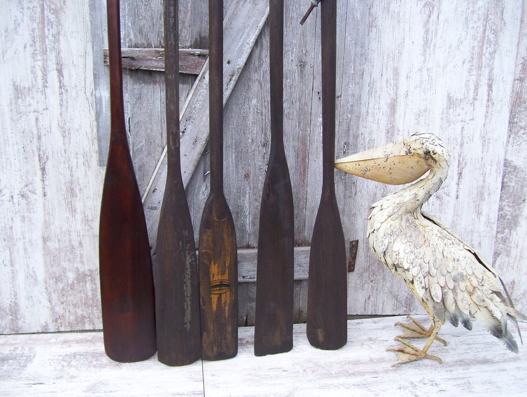Vintage Wooden Oars 81" Walnut Stained OR 70" Canoe Row Boat Beach ...