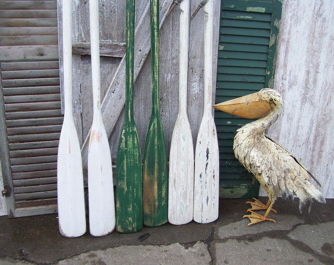 Pair Vintage Wooden Boat Oars White OR 2 Green Wood Oars Canoe Paddle ...