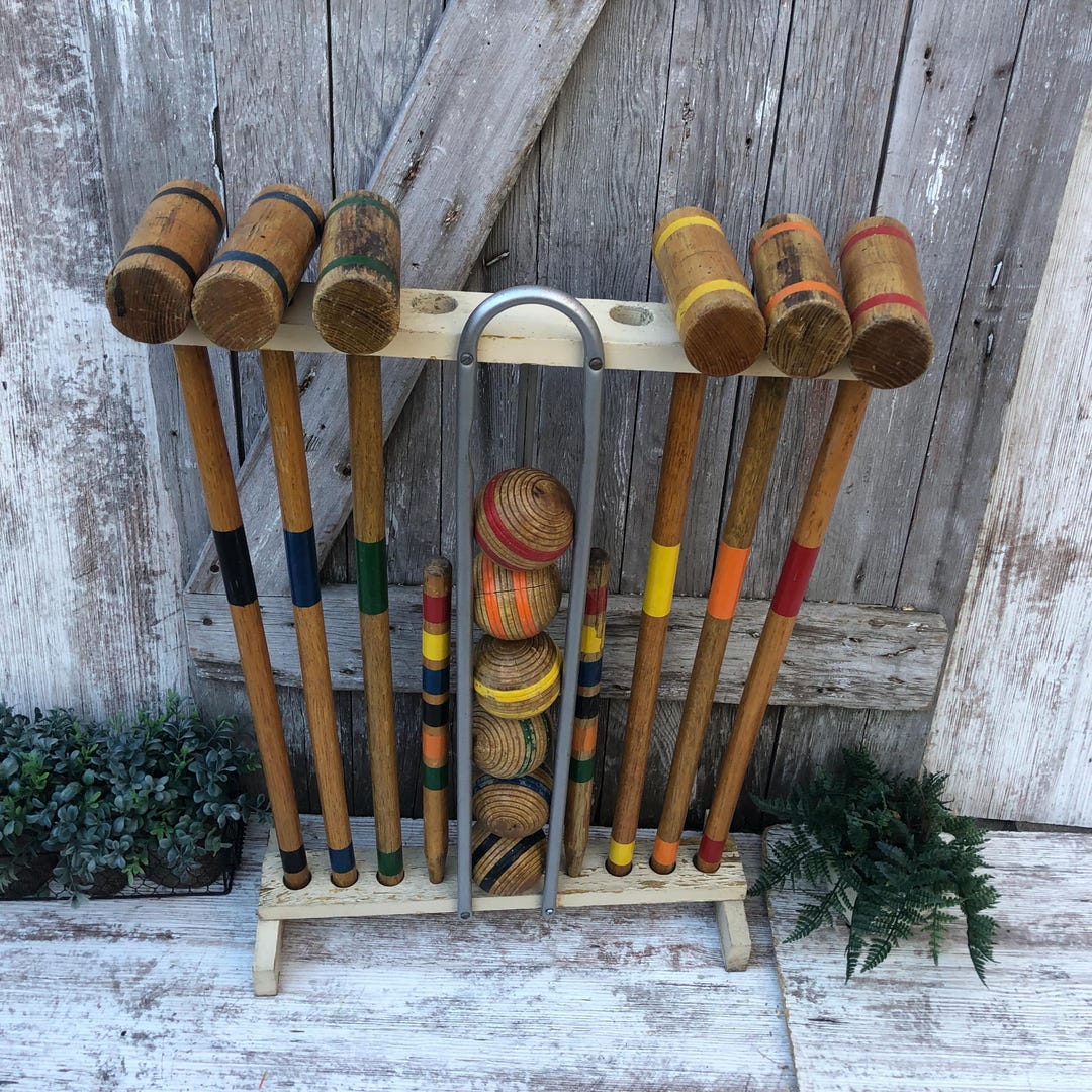 6 Player Croquet Set Rademaker Antique Balls Wood Stand Complete Set ...