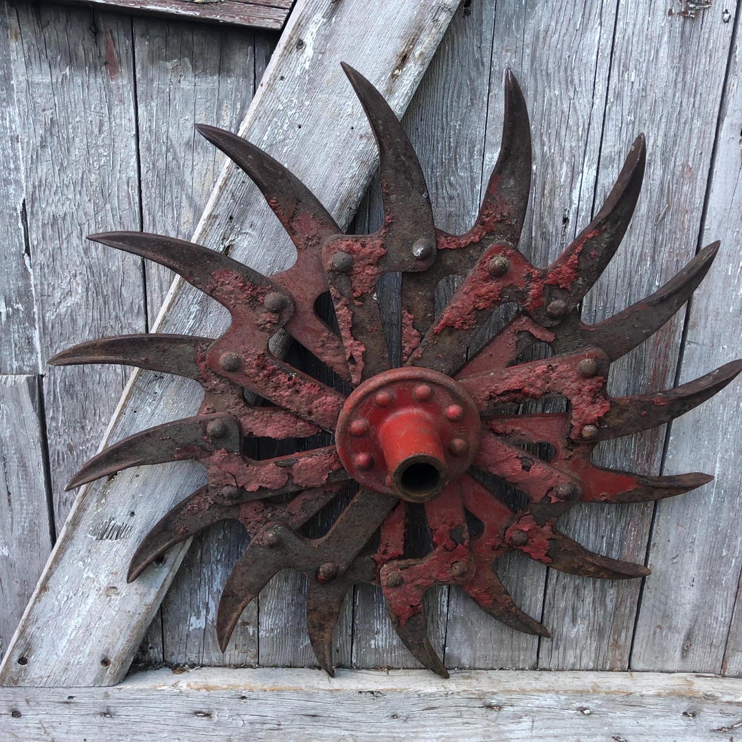 Metal Rotary Blade Rustic Red Orange Tiller Hoe Wheel 20" Farmhouse ...