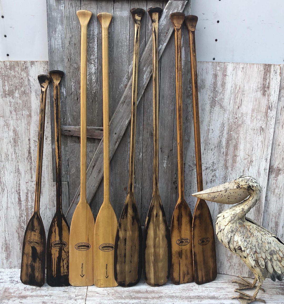 2 Vintage Feather Brand Wood Canoe Paddles Walnut Stained 60" OR Beaver ...