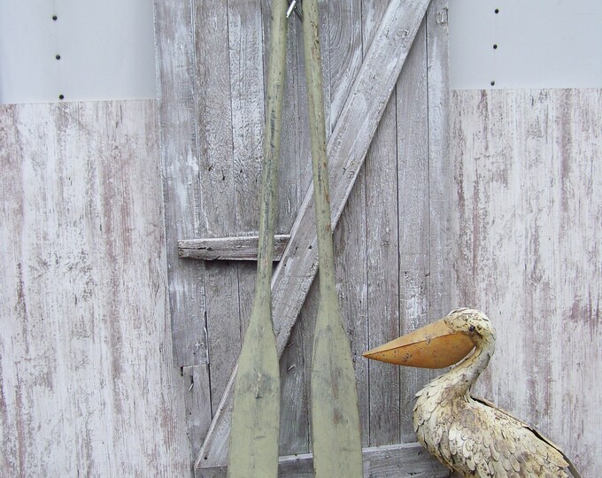 2 Vintage Wooden Boat Oars 90" LONG Painted Wood Oar Paddle Beach Metal ...