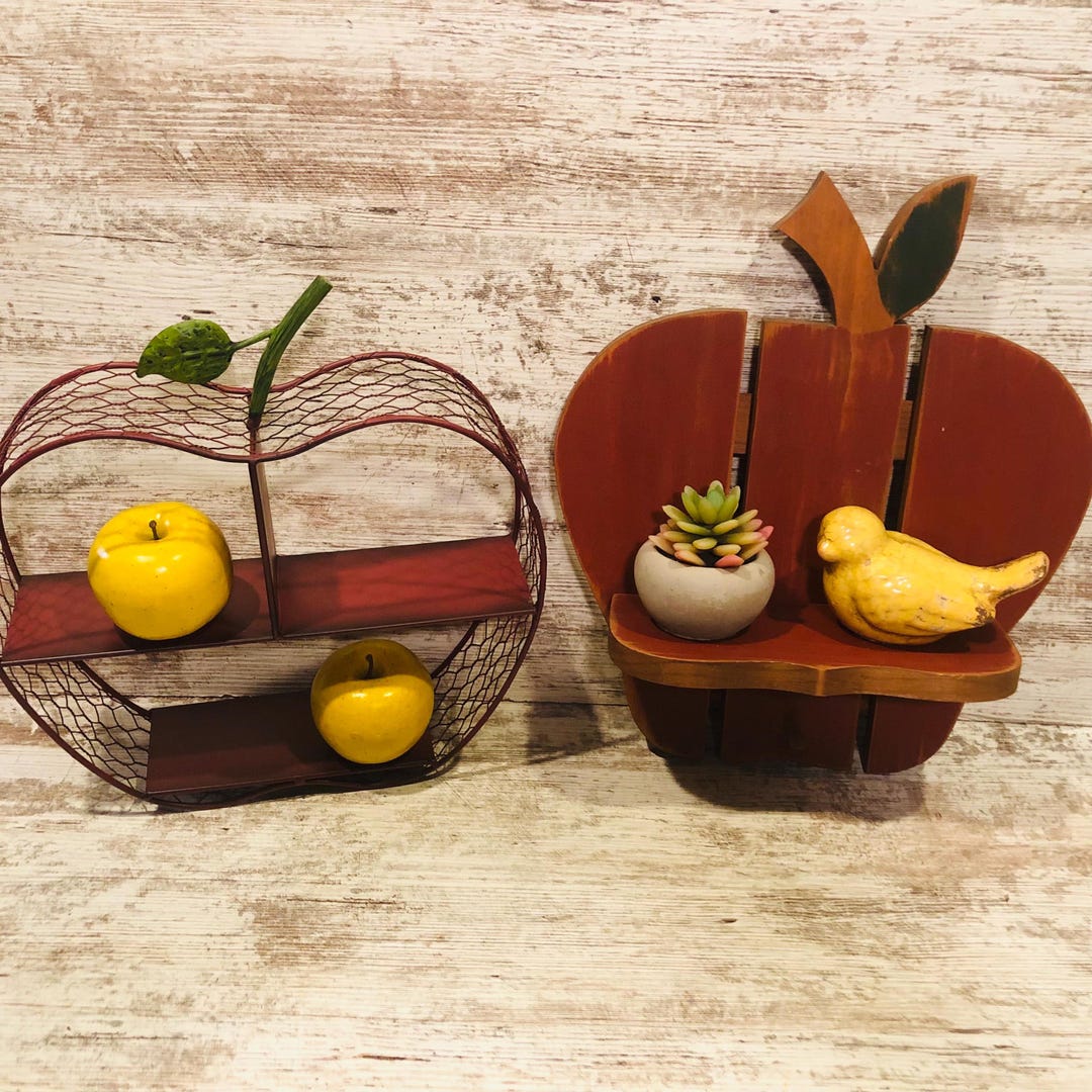Wood Apple Shelf Farmhouse Wall Shelving OR Red Apple Chicken Wire ...