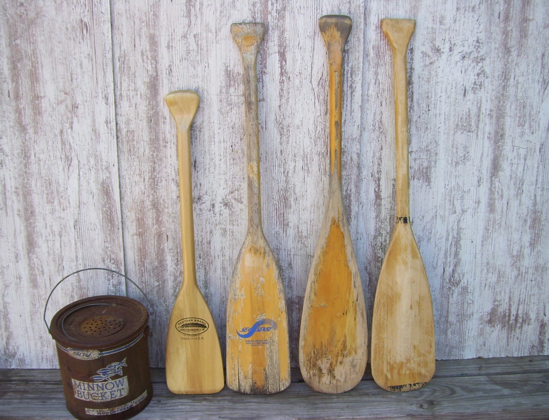 Vintage Wooden Short Canoe Paddle Feather Brand Smokers Brand Seasense ...