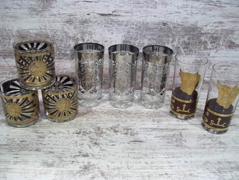 4 Kimiko Glassware Silver Platinum Knights Shield Highball Tom - Etsy