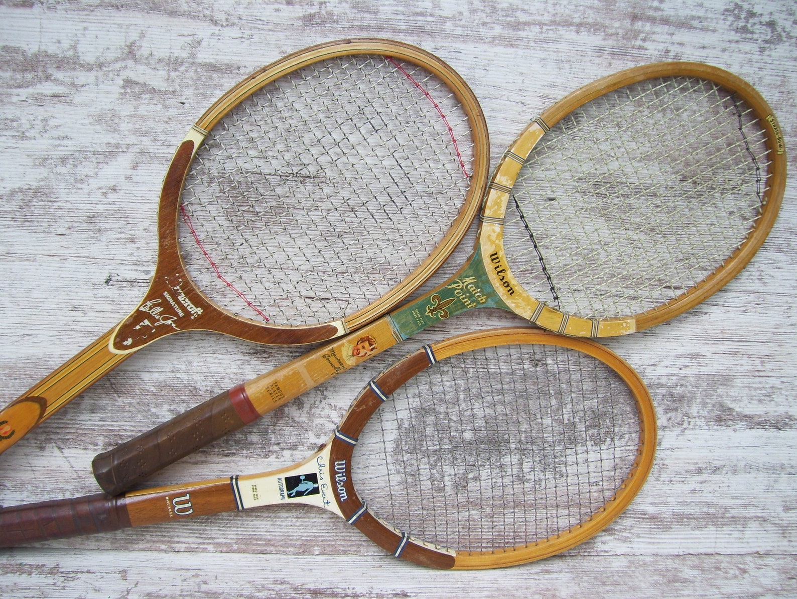 Wood Tennis Racket Wilson Billie Jean King Miss Chris Evert Maureen ...