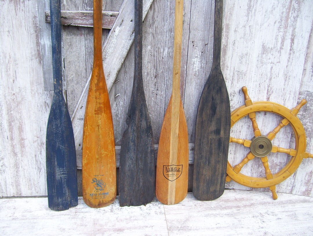 Vintage Wooden Oars Feather Brand Painted Wood Boat Oars Marine Canoe ...