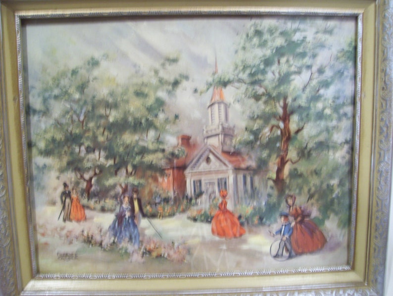 1961 Florence Kroger Victorian Print Strolling Couples Church ...