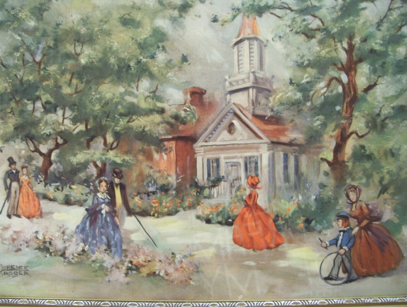 1961 Florence Kroger Victorian Print Strolling Couples Church ...