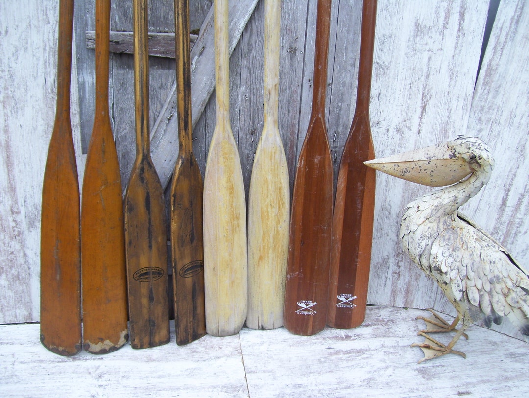 2 Vintage Walnut Feather Brand Oars 74" OR 83" Smokers Brand Weathered ...