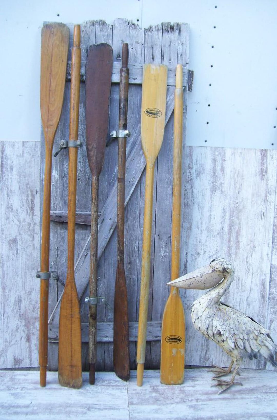 2 Vintage Wood Boat Oars Feather Brand or 68" Brown Stained OR Honey ...
