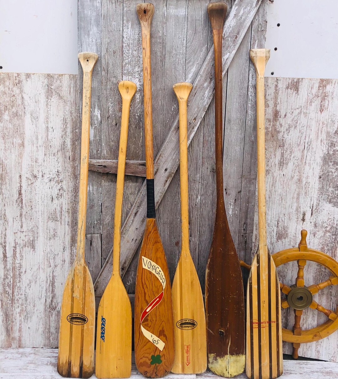 Vintage Wooden Canoe Paddle Feather Brand Wedge Insert Seasense Smoker ...