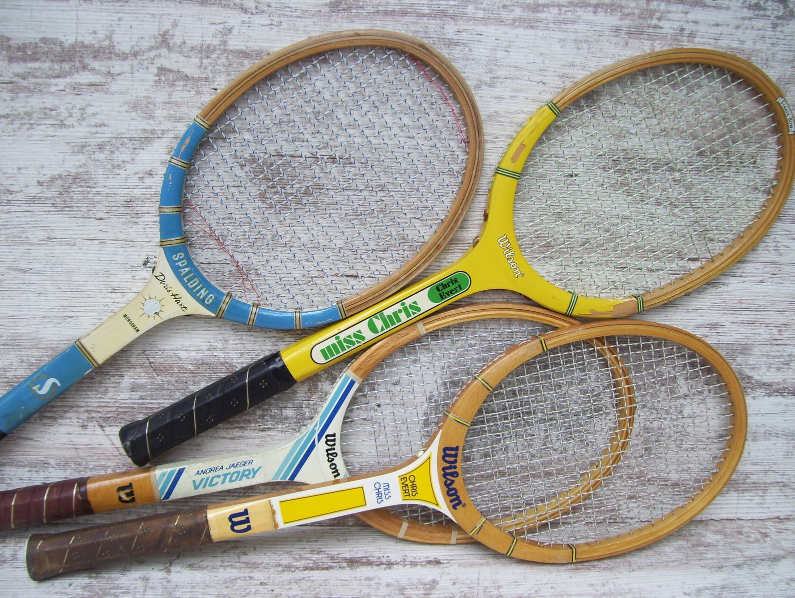 Wood Tennis Racket Wilson Billie Jean King Miss Chris Evert Maureen ...