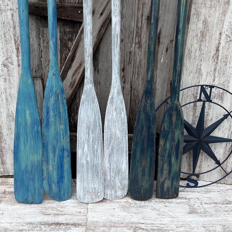 2 Vintage Boat Oars White Painted 71