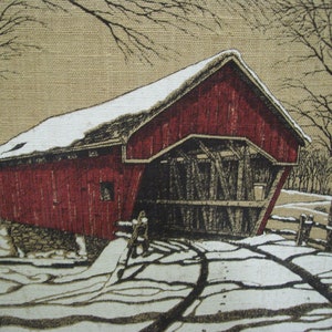 Warren Boucher Covered Bridge Art Linen Artist Signed Kay Dee Hand ...