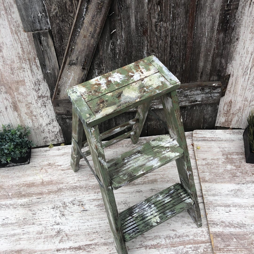 Painted Wood Ladder 2 Step Wooden Ladder Plant Stand Farmhouse ...