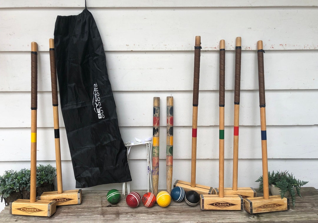 6 Player Croquet Set 36" LONG Square Mallets Bag Wood Balls Complete ...